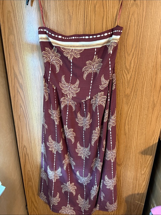Monteau | Dresses | Monteau Burgundy And Cream Strapless Palmprint ...